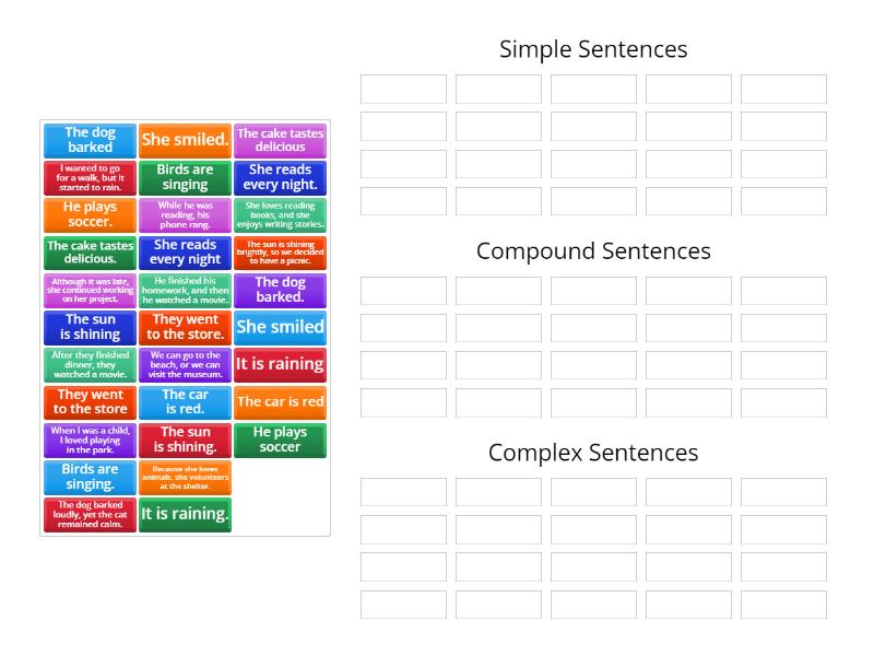 Types of Sentences Game - Ordenar por grupo
