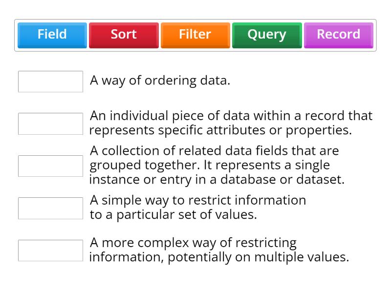 Database Terms - Match up