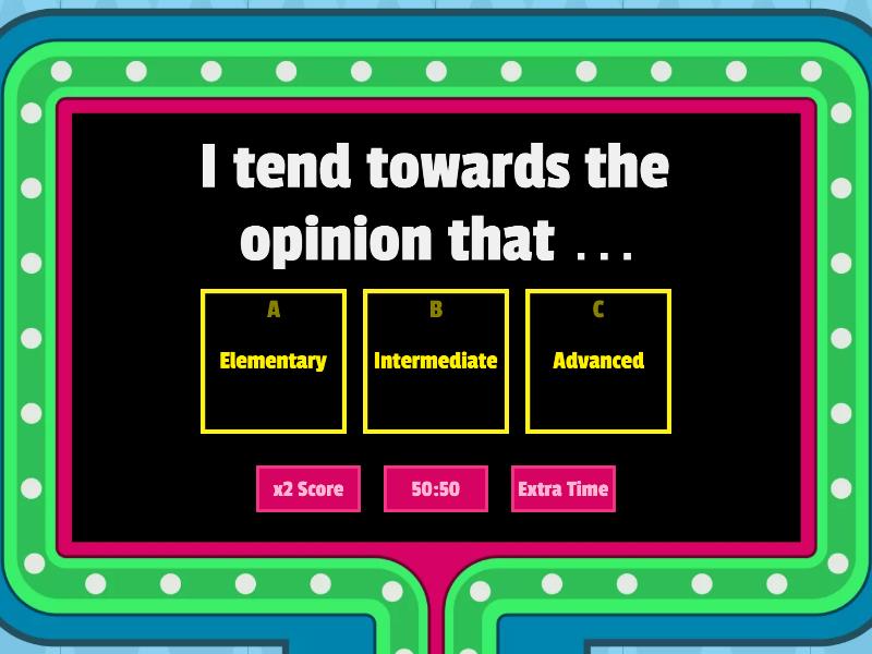 Giving opinions phrases Game show - Concurso de preguntas