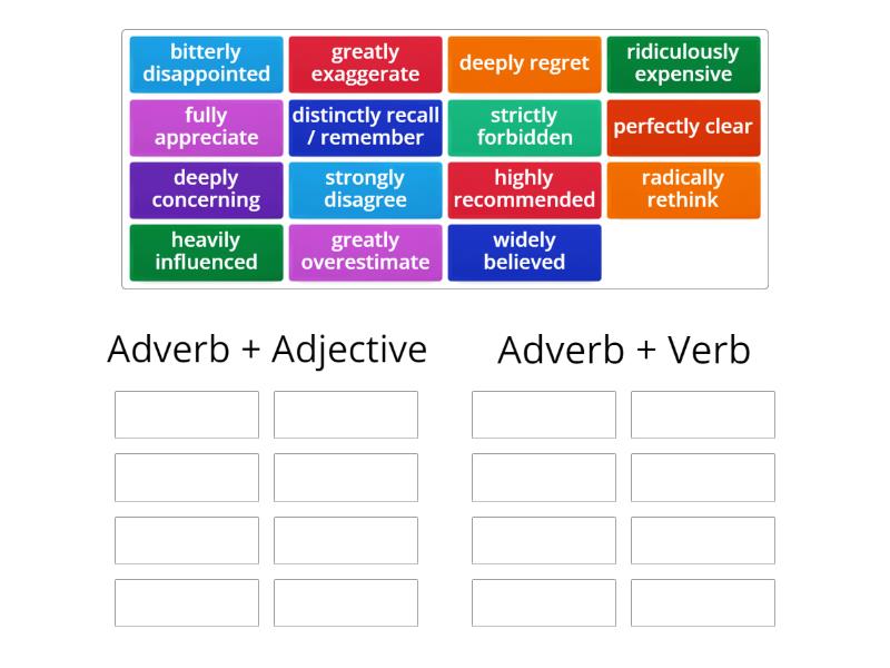 collocations with intensifying adverbs (9.2) - Group sort