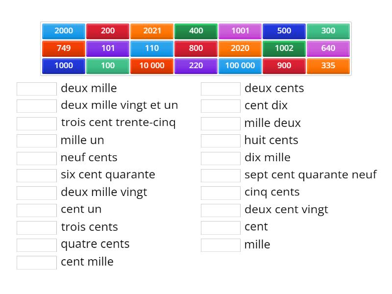 Numbers 100-10000 in French - Une las parejas