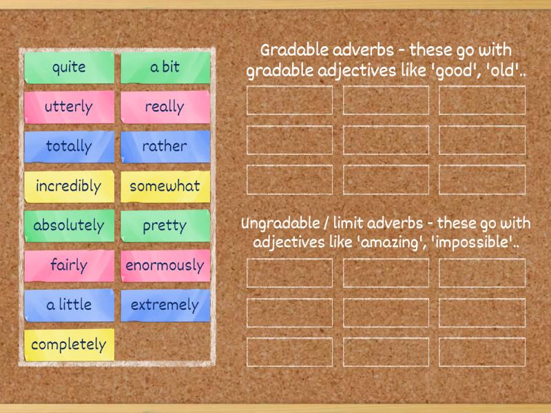Adverbs for gradable and ungradable adjectives - Group sort