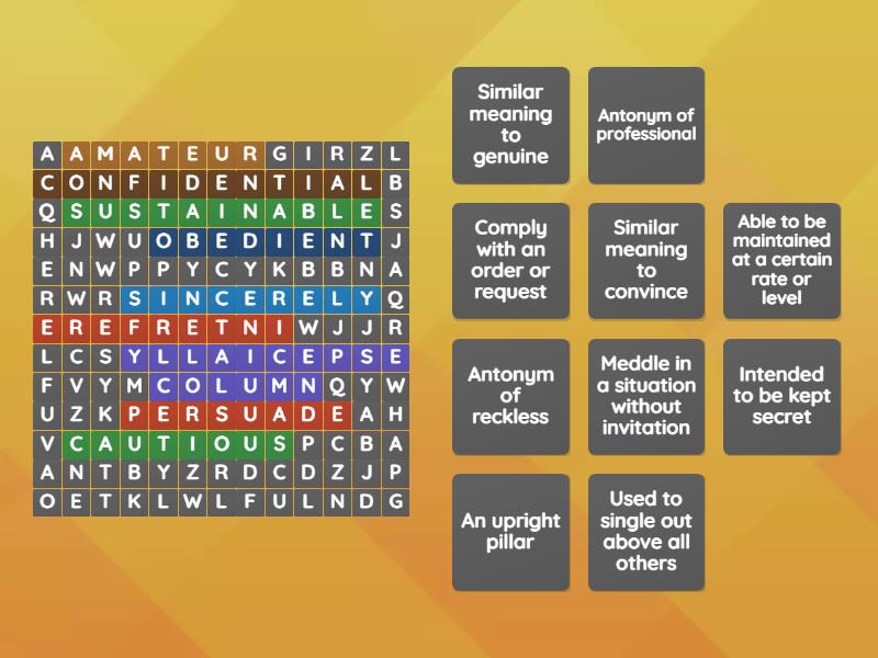 Exam words no 1 - Wordsearch