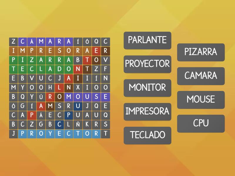 Partes de la computadora - Sopa de letras