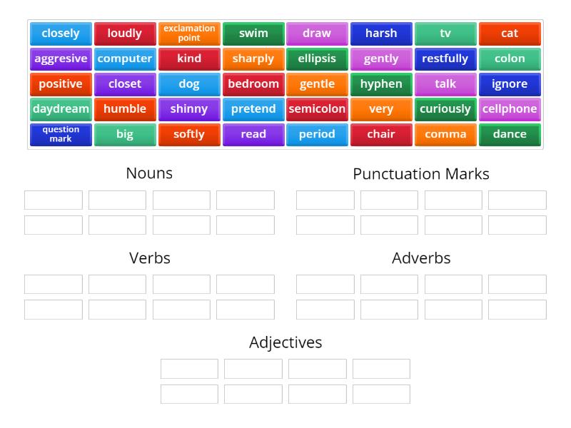 Classifying parts of speech and Punctuation Marks - Group sort