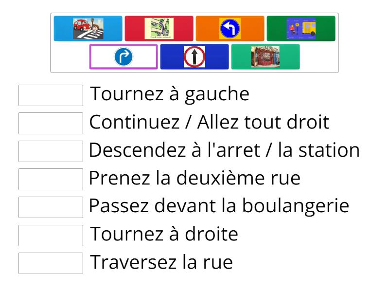 Les expressions pour indiquer un itinéraire - Сопоставить
