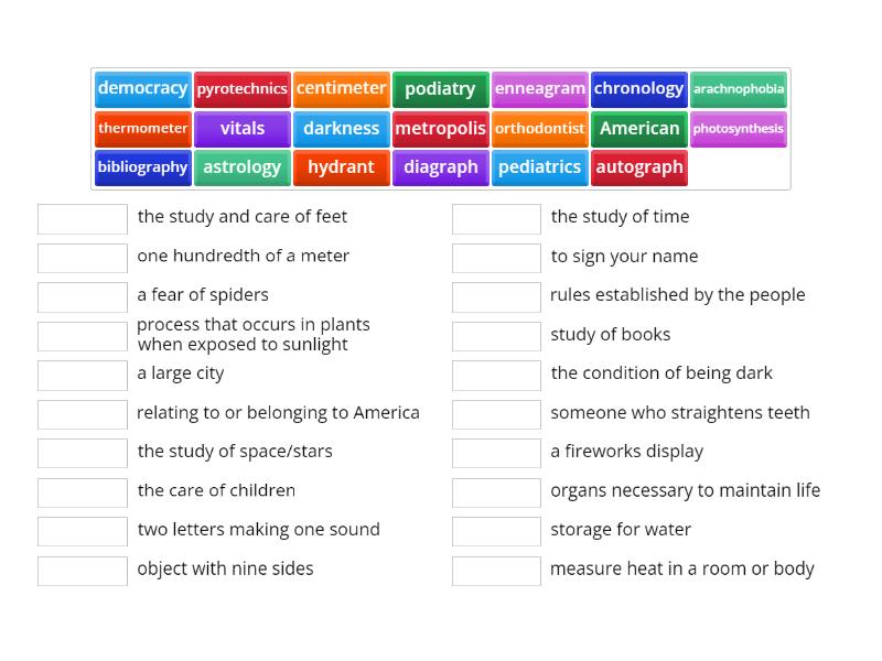 Root words advanced - Match up