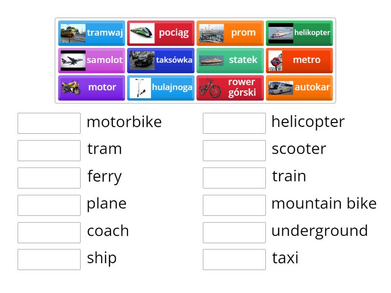 Brainy 5, unit 6, means of transport - Match up