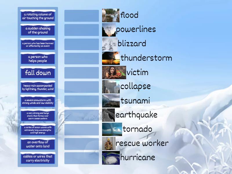 Natural Disasters Vocabulary Words - Match up