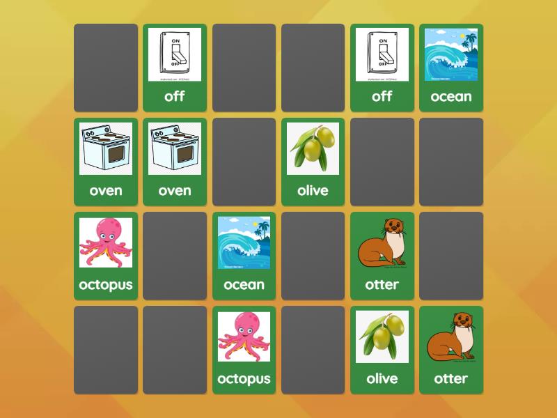 Letter o - word and picture matching - Matching pairs