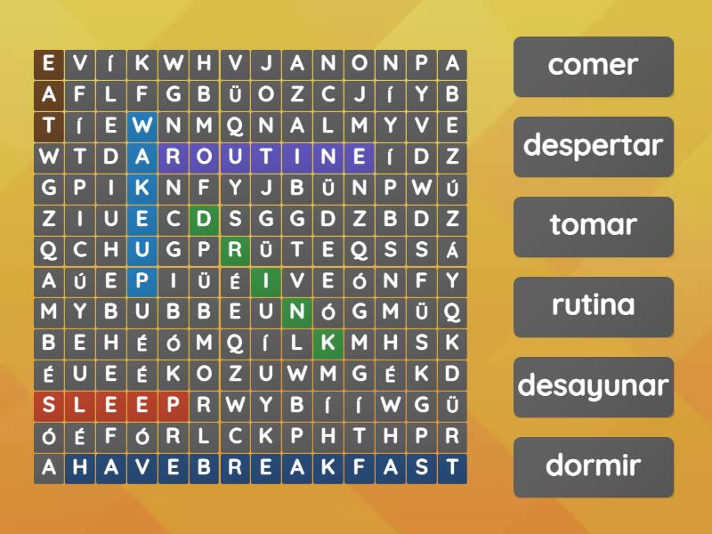 sopa de letras de rutinas - Wordsearch