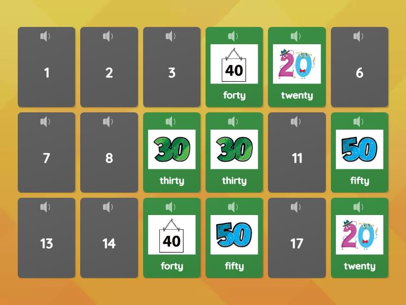 NUMBERS 20-100 - Matching pairs