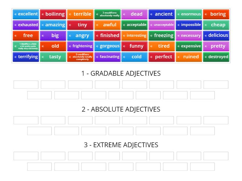 002 ADJECTIVES GRADABLE ABSOLUTE EXTREME - Group sort