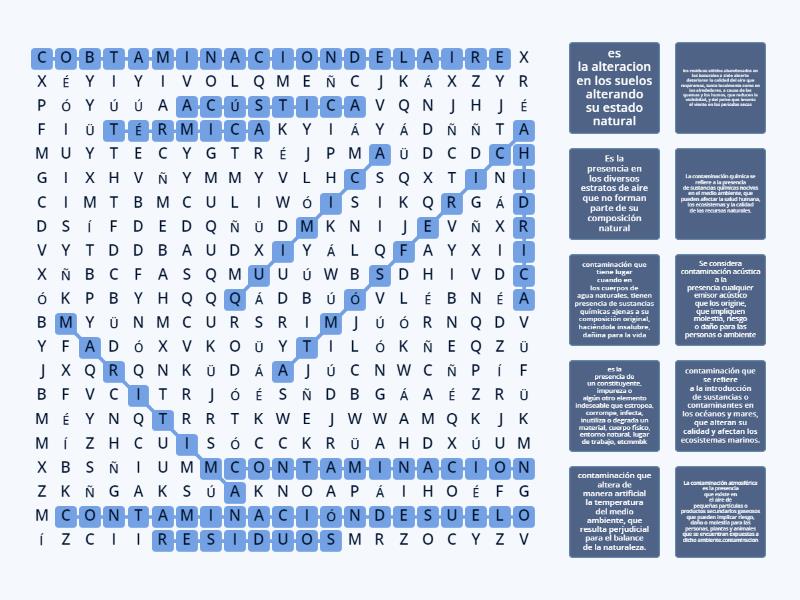 sopa de letras contaminación ambiental - Wordsearch