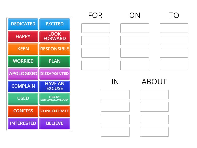 Prepositions followed by a gerund - Group sort
