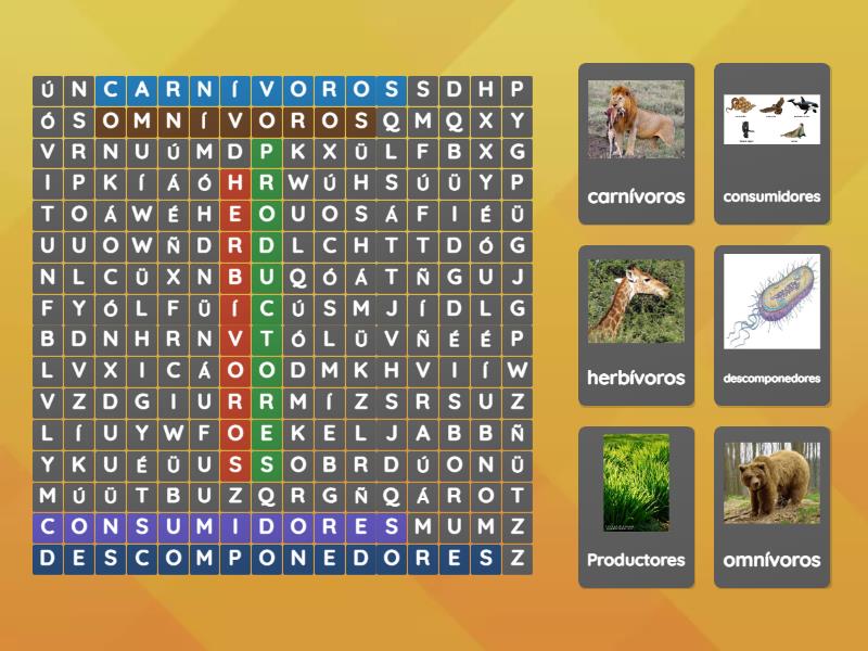 Cadenas troficas - Sopa de letras