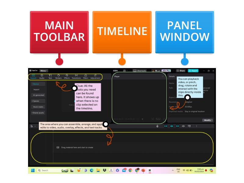 CAPCUT INTERFACE - Labelled diagram
