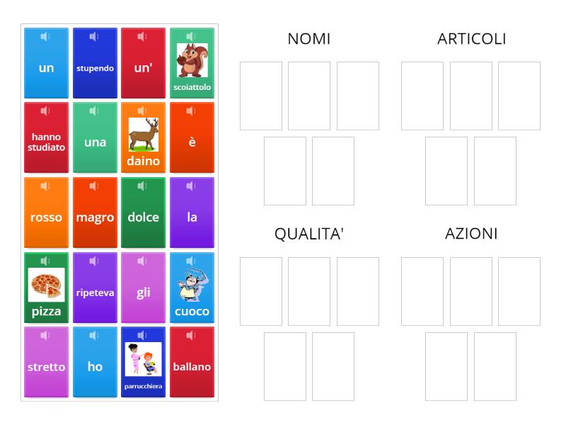 ARTICOLI-NOMI-AGGETTIVI QUALIFICATIVI-VERBI CON LETTURA - Group sort