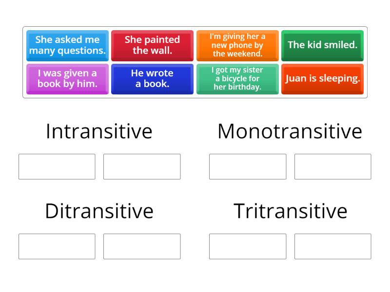 verb valencies - Group sort