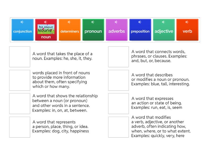 Parts of speech definition game - Match up