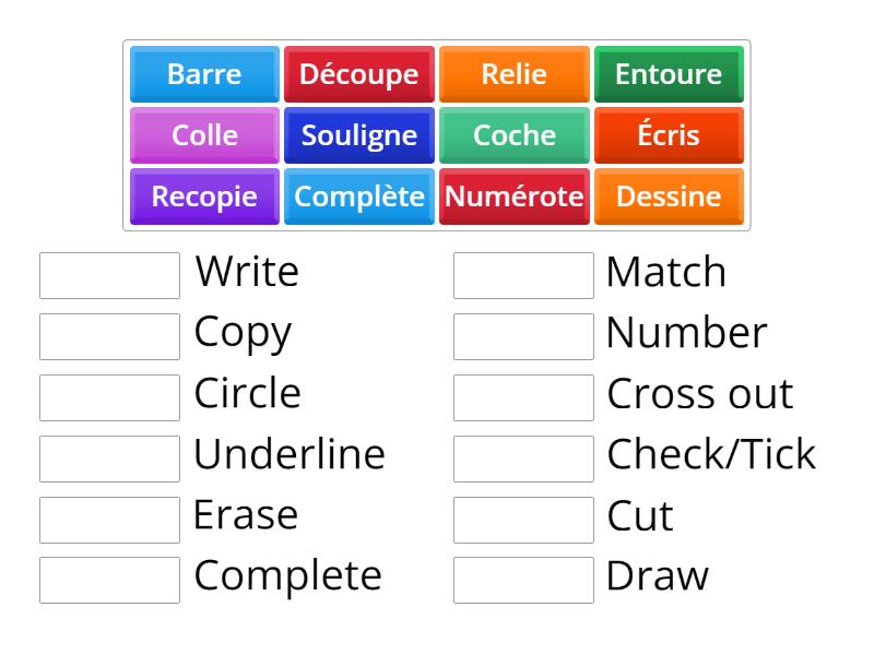 Classroom Instructions/ Les consignes d'exercices - Match up