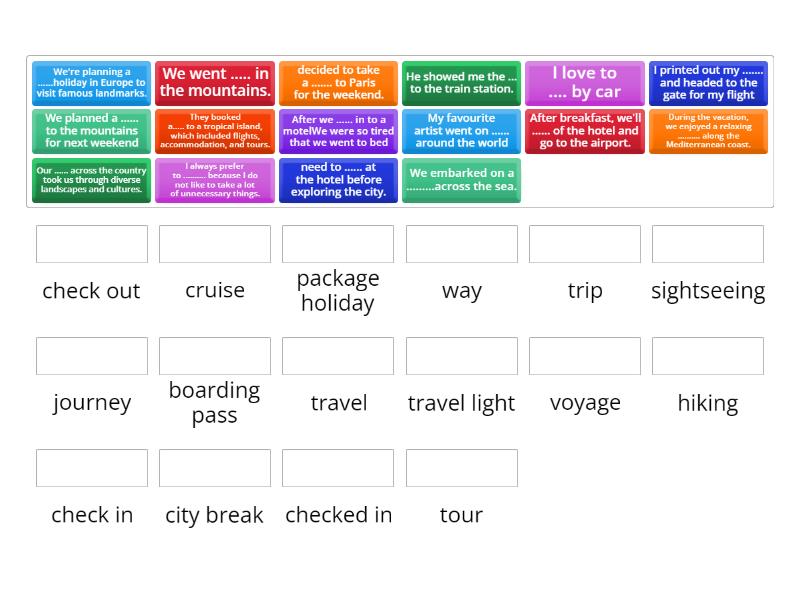 holiday trip vocabulary - Match up