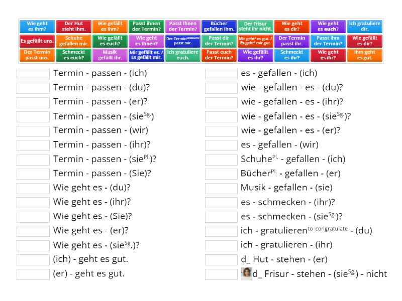 Dativ Pronomen passen, stehen, gefallen, gratulieren, es geht ...