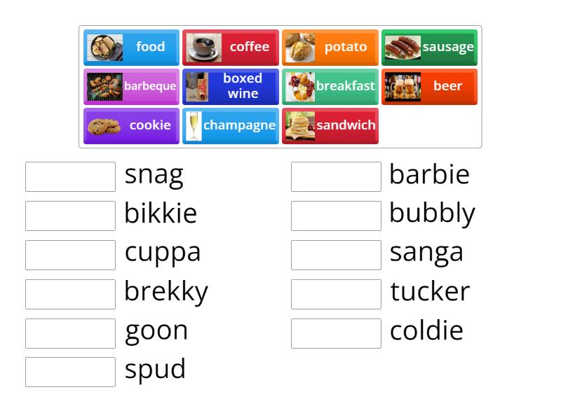 Australian slang - food edition - Match up