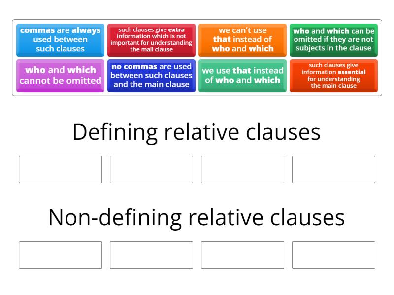 Defining Non-defining Relative clauses - Group sort
