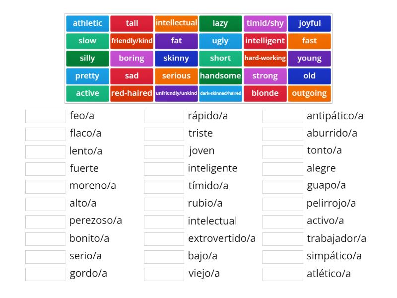 Adjetivos para personas - Match up