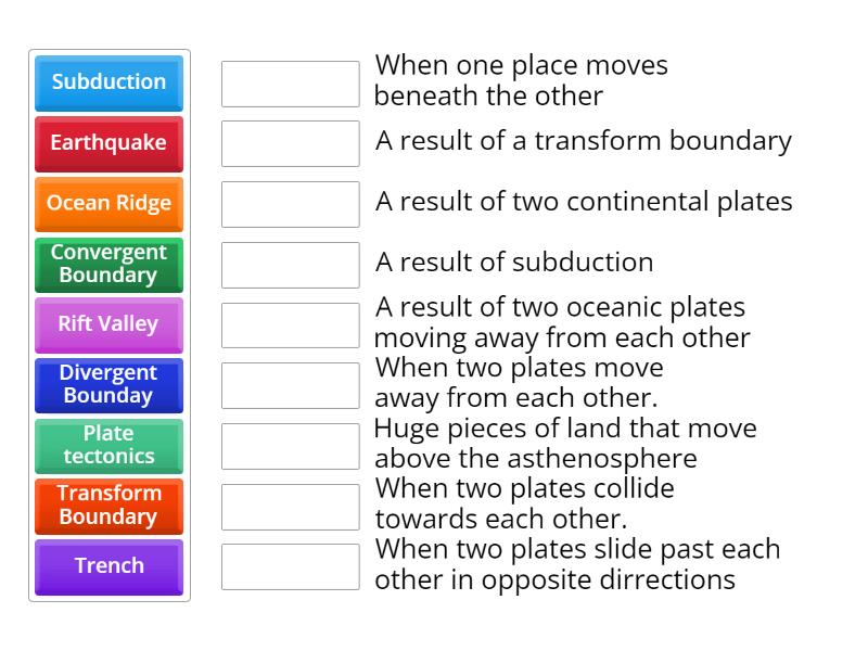 Plate Tectonics - Match up
