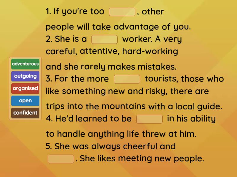 RM B2 Personality revision - Complete the sentence