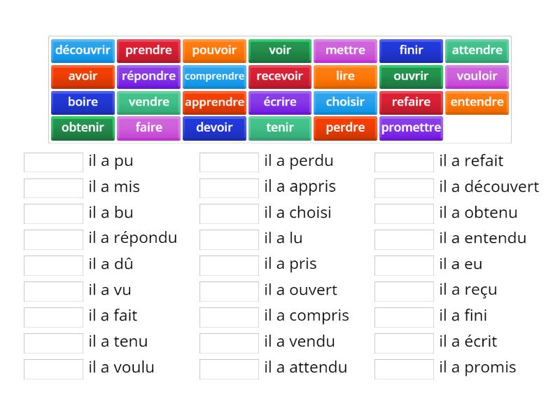 Le passé composé verbes du 2 et 3 groupes - Une las parejas