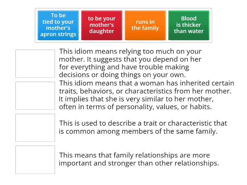 family life idioms 2 - Match up