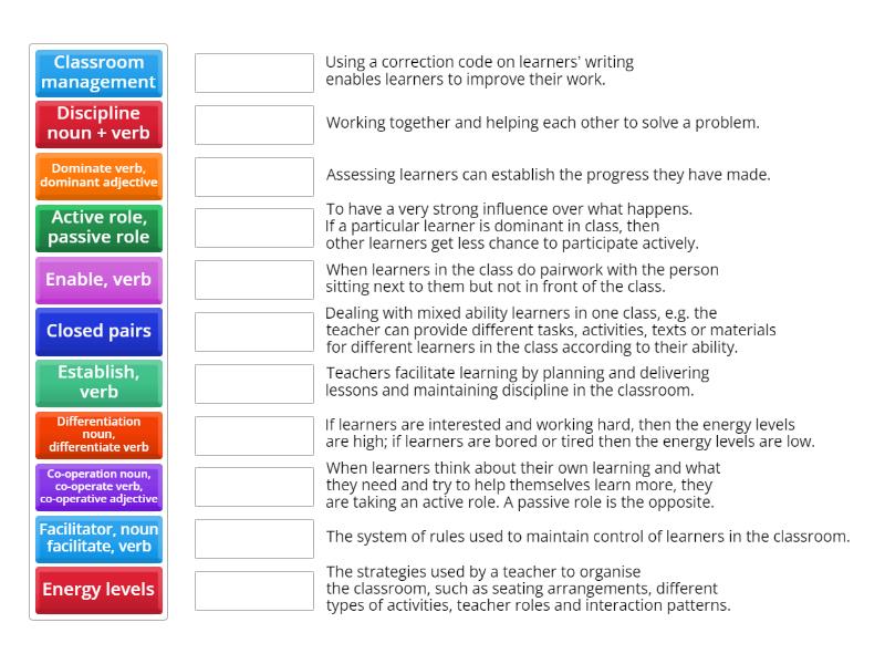 Classroom management 1 - Match up