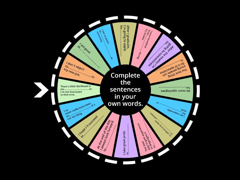 B2 Dependent prepositions - Spin the wheel