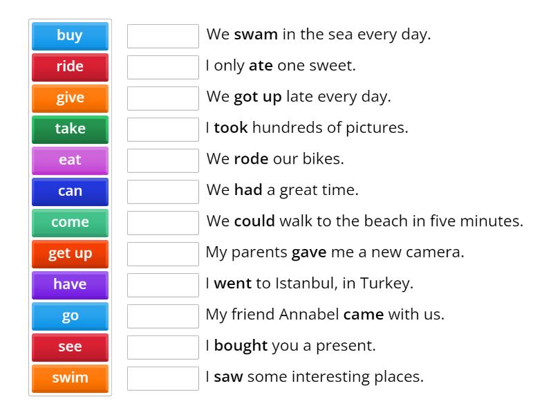 P2.7.1 ex5 Match the irregular past simple forms to the correct verb. - Match up