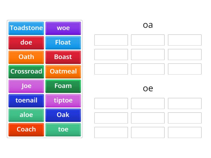 Oa, oe word sort - Group sort