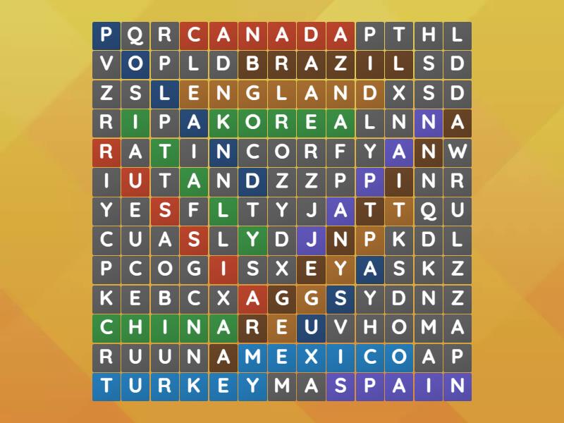 15 hidden countries - Wordsearch