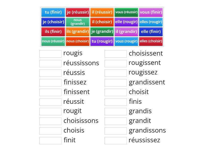 8 FRENCH | Regular -IR verbs - Match up