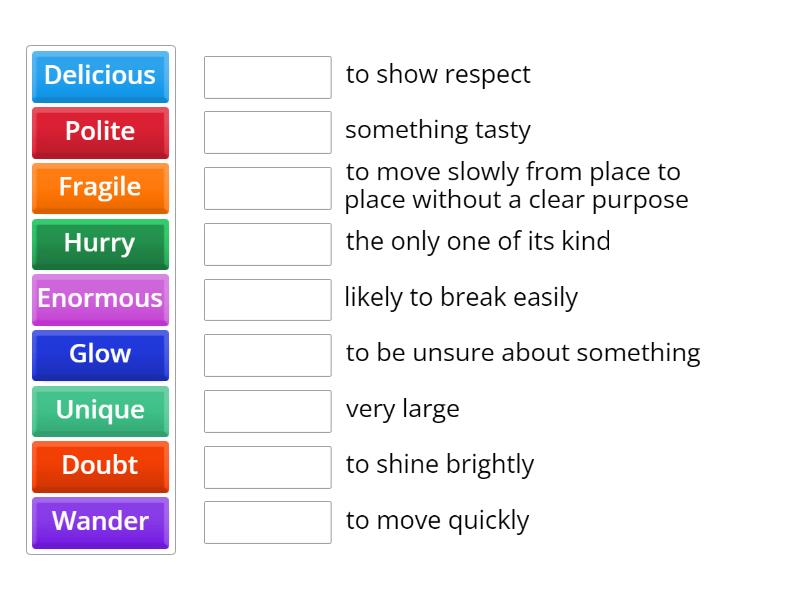 VOCABULARY: 1. Word Definition (Matching): - Match up