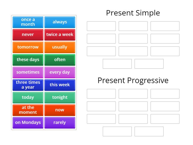 Present simple and progressive time expressions - Group sort