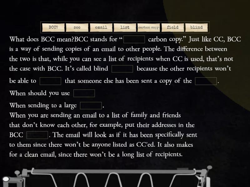 What does the BCC mean in emails - Completa la oración