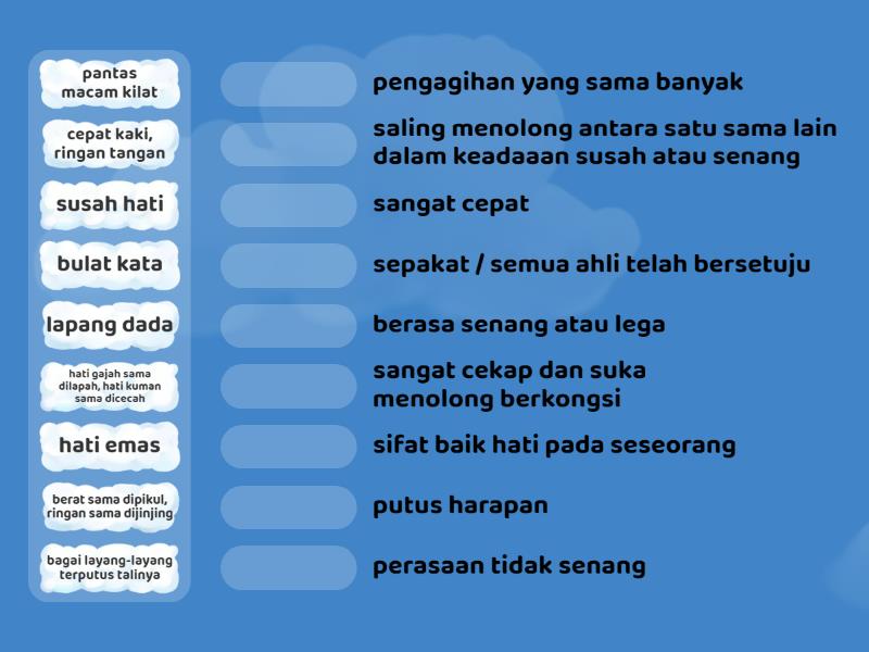 Suai padan peribahasa dengan maksud - Match up