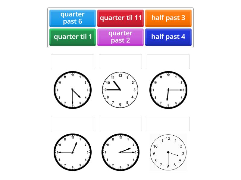 halves and quarters on a clock - Match up