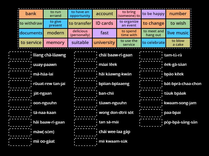 Review Vocabulary Lesson 6-8 [EN] - Match up
