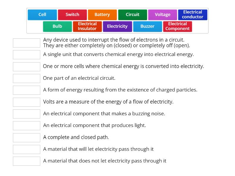 Electricity vocabulary - Match up