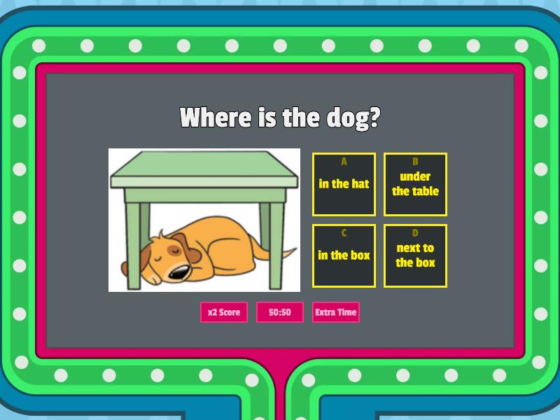 Prepositions (in, on, under, next to) - Game show de TV