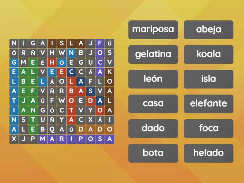 Identificacion las letras del abecedario - Wordsearch