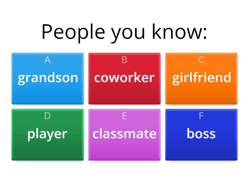 Which word doesn´t belong in each category. Choose it. - Questionário